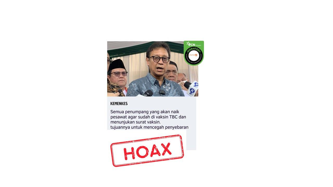 Cek Fakta: Hoaks Kemenkes Minta Semua Penumpang Pesawat Vaksin TBC ...