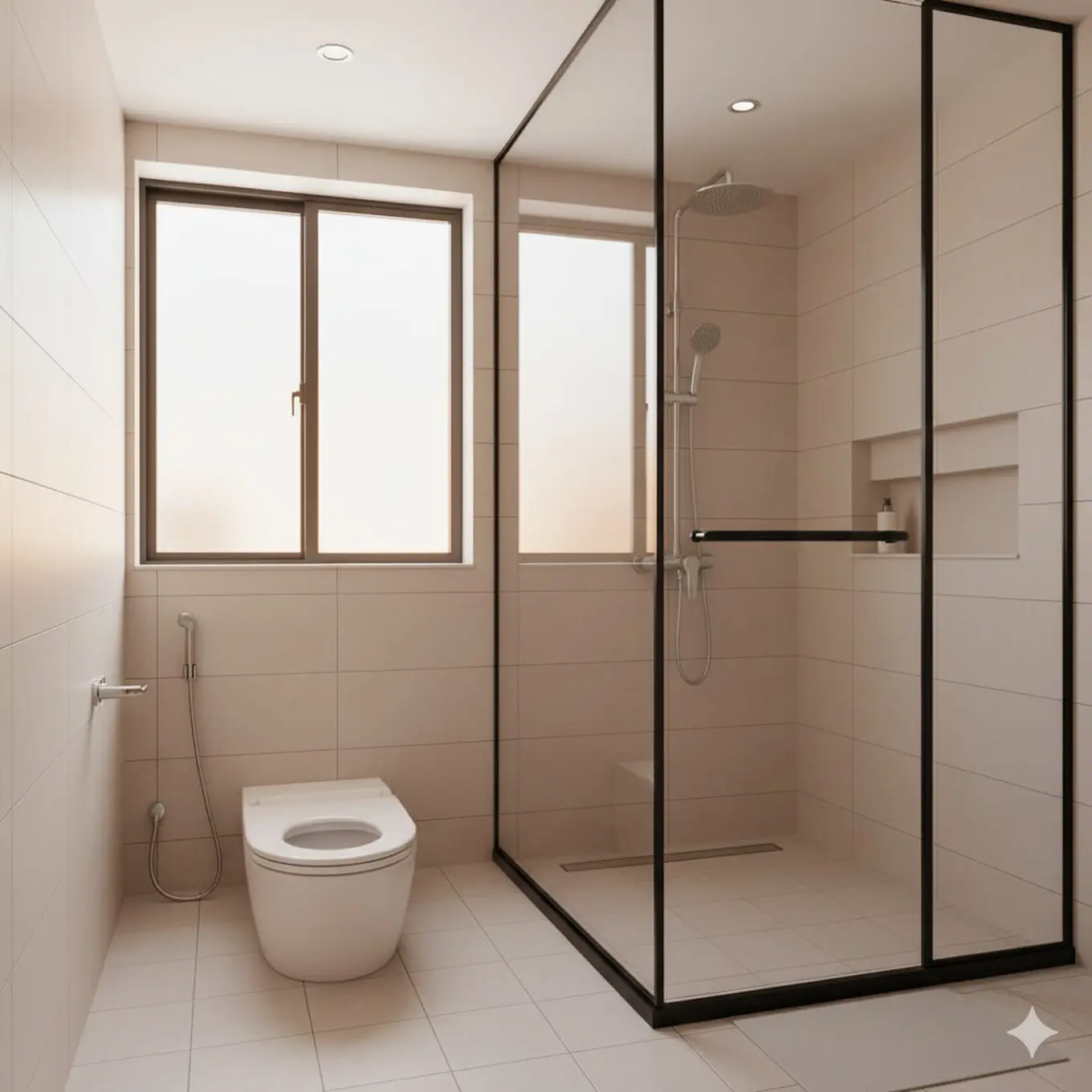 10 Model Kamar Mandi Kloset Jongkok Dengan Sekat Shower, Efisien Ruang ...