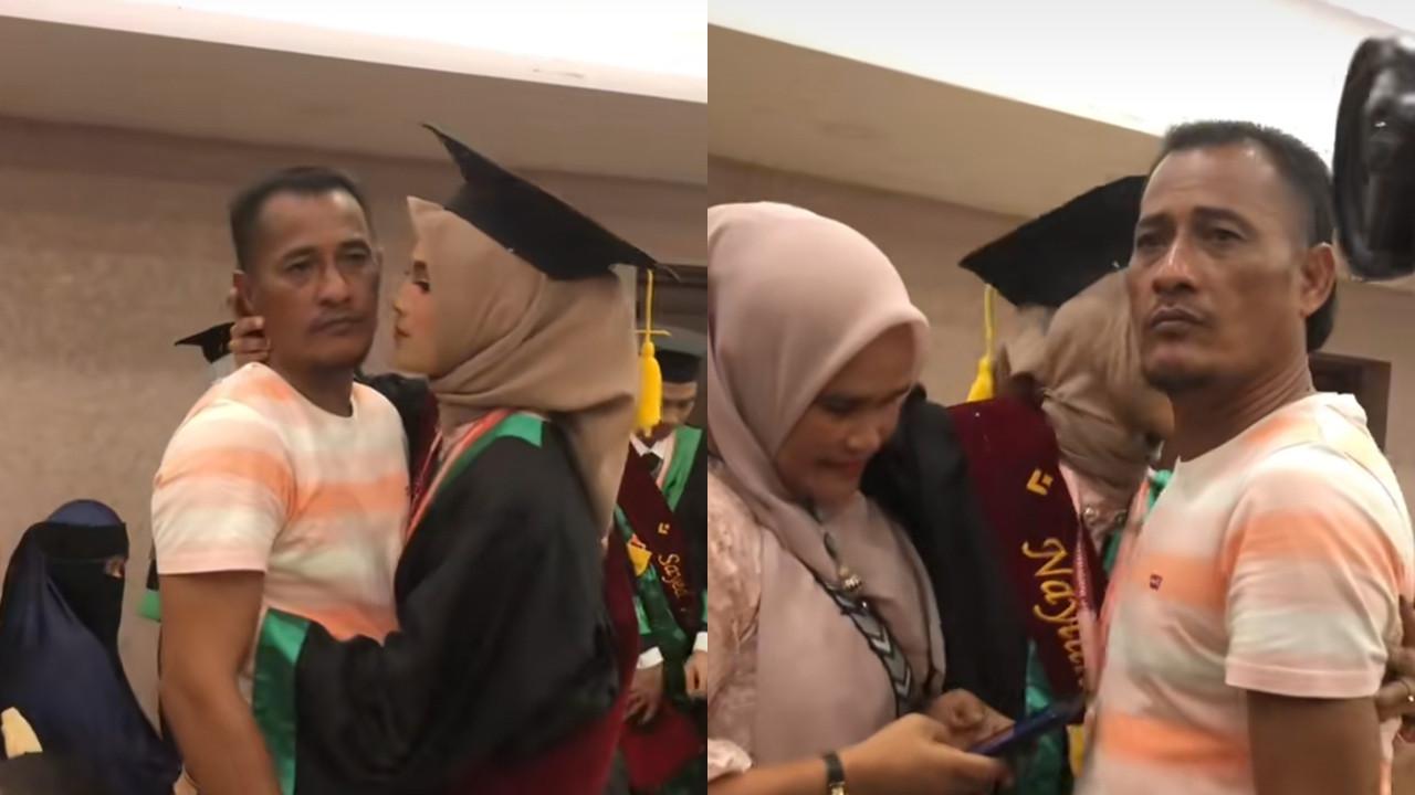 Viral Ekspresi Ayah Menahan Tangis di Wisuda Putrinya, Penuh Haru