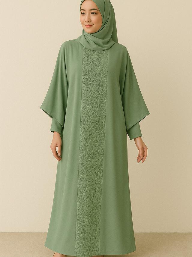 5 Inspirasi Gamis Islami Warna Sage dengan Brokat Modern untuk Kondangan
