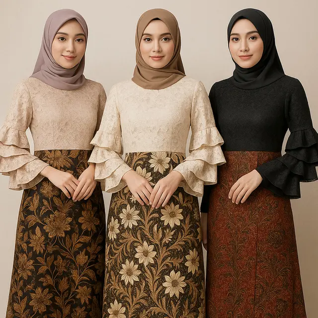 Model Batik Brokat Kombinasi Lengan Tiga Lapis Cocok untuk Wanita ...