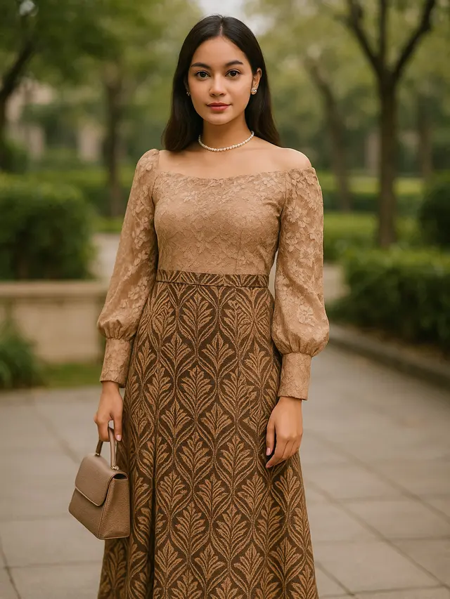20 Model Dress Batik Kombinasi Brokat Lengan Panjang, Anggun untuk ...