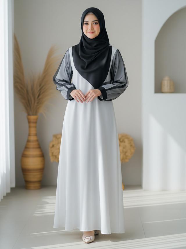 10 Model Gamis Kombinasi Hitam Putih, Tampil Cantik untuk Penampilan ...