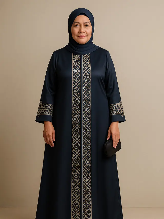 7 Model Gamis Abaya Motif untuk Kondangan Ibu-ibu Usia 50 Tahunan ...