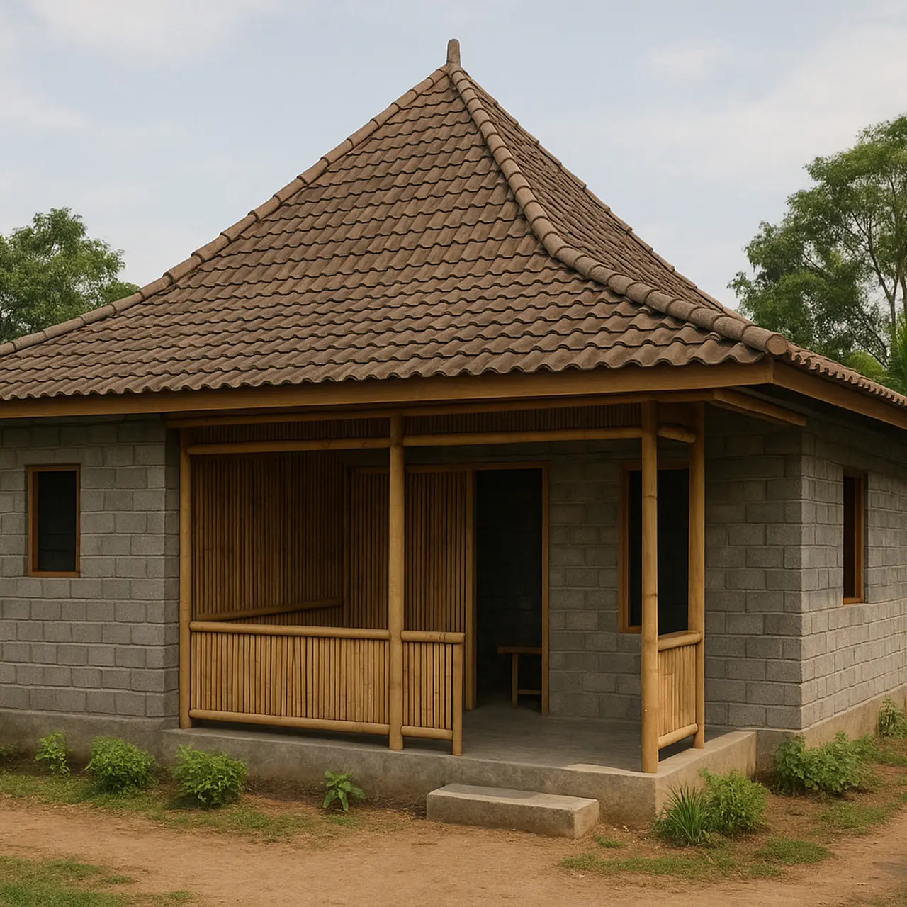 8 Inspirasi Desain Rumah Bambu dan Batako Sederhana dengan Atap Joglo ...