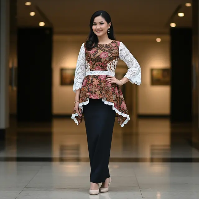 9 Model Tunik Batik Kombinasi Brokat Lengan Puff untuk Acara Semi ...