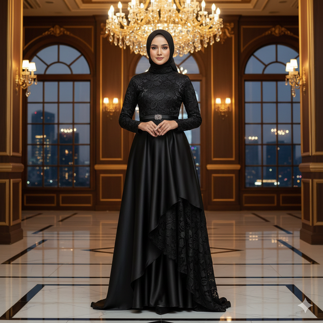 8 Model Gamis Hitam Syar'i dengan Kombinasi Lace 2025, Menawan untuk ...