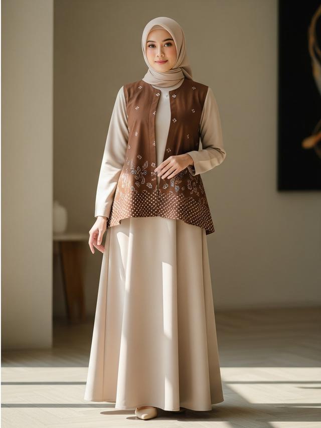 8 Model Gamis Batik Kombinasi Vest yang Sedang Viral, Cocok untuk ...