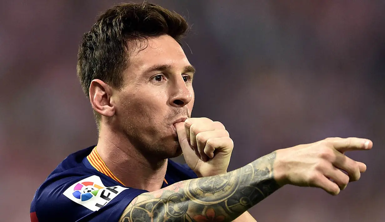 Aneka Selebrasi Gol Lionel Messi pada Tahun 2015 - Foto Bola.com