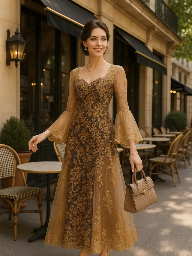 7 Pilihan Long Dress Batik Brokat Lengan Trompet, Mewah & Unik untuk ...