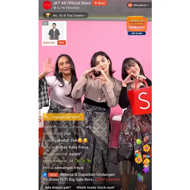 Live Streaming Perdana di Shopee Live Pecah Banget, Zee dan Freya JKT48 Bikin Heboh Se-Indonesia ...