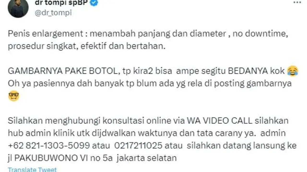 Tompi Umumkan Buka Jasa Perpanjang dan Perbesar Alat Vital Pria, Simak ...