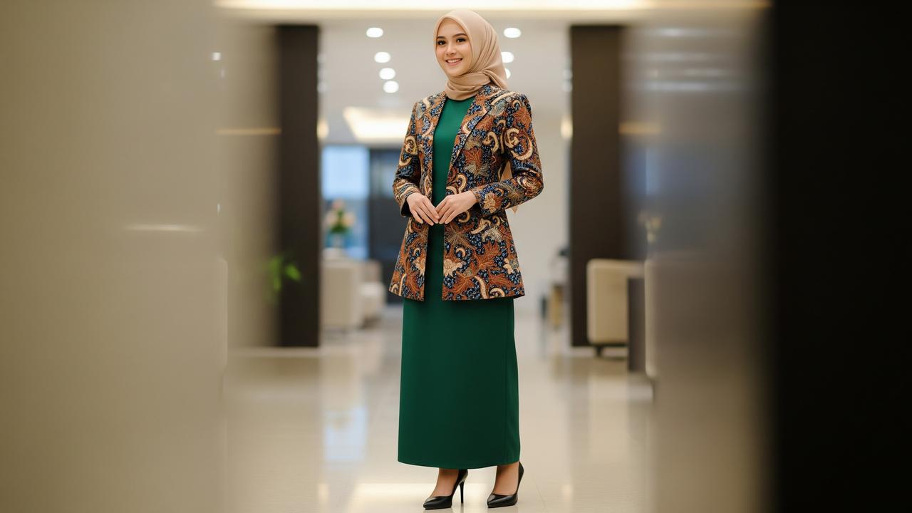 7 Model Gamis Polos Kombinasi Blazer Batik Terbaru, Tampil Stylish di ...