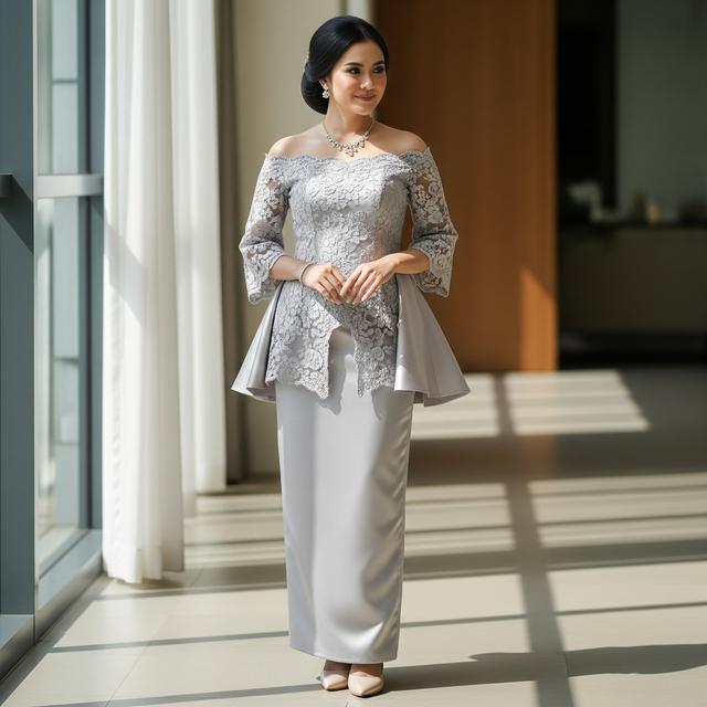 9 Model Kebaya Brokat Kombinasi Satin Modern, Tampil Elegan Setiap Acara