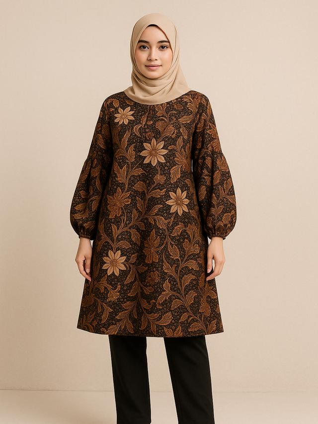 7 Model Tunik Batik Longgar Lengan Bishop untuk Tampilan Anggun & Syar’i