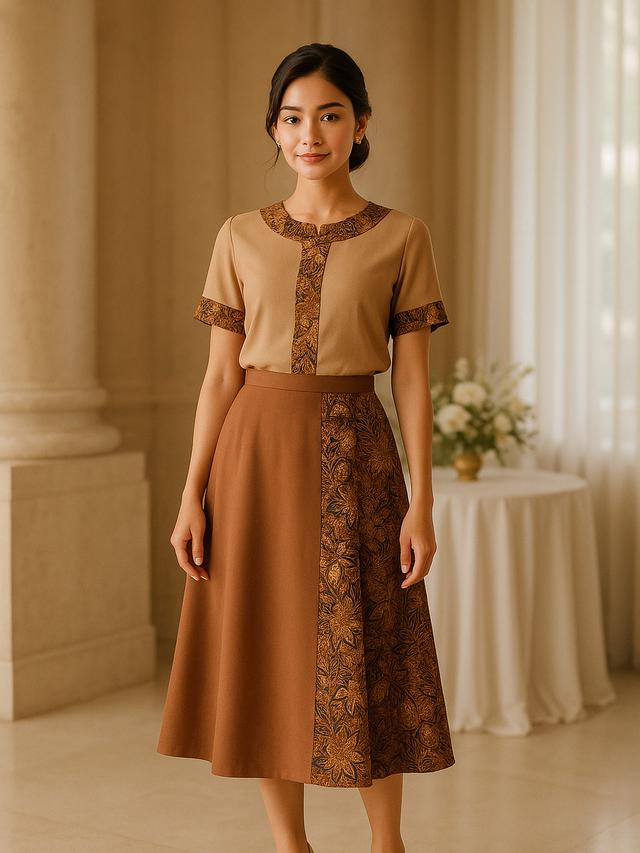7 Model Rok Batik Kombinasi Kain Polos Wanita Modern yang Elegan