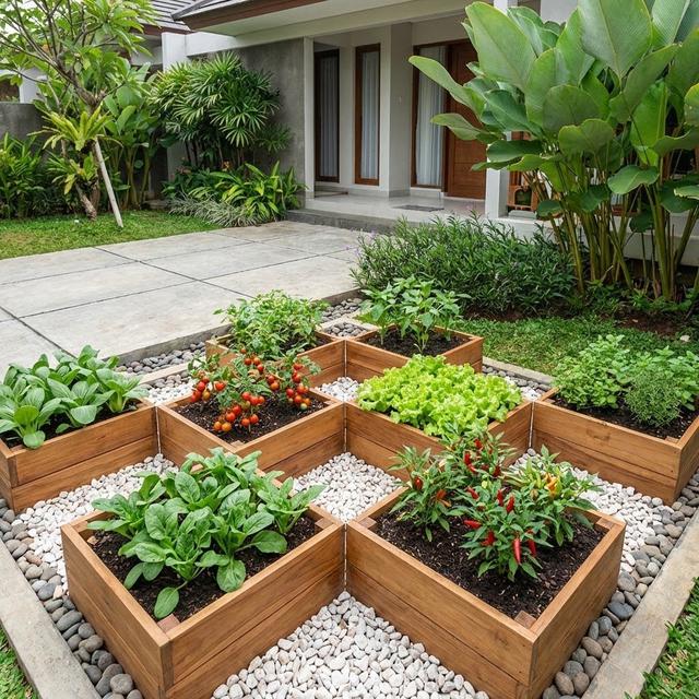 9 Desain Kebun Sayur Minimalis Depan Rumah Pakai Box Planter Kayu, Tren ...