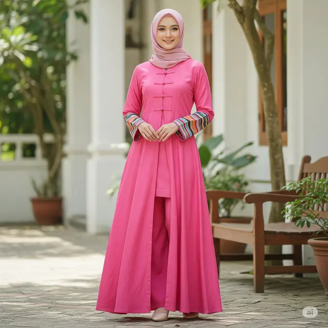 10 Model Gamis Tenun Kombinasi Polos, Stylish, Syar'i, dan Anti ...