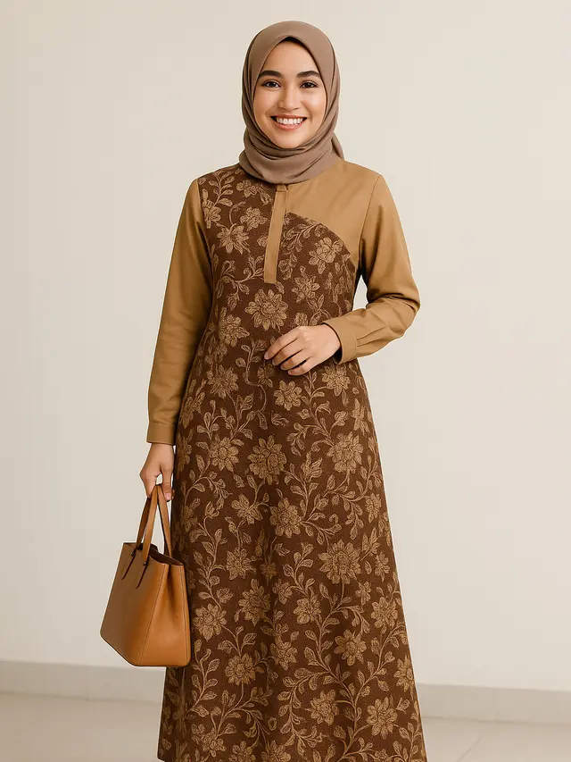 10 Model Gamis Batik Kombinasi Polos Kerah Shanghai 2025, Ini Padu ...