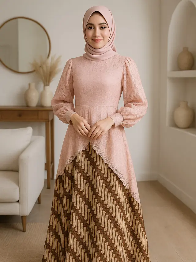 8 Model Gamis Brokat Kombinasi Batik Terbaru Tren 2025, Anggun dan Penuh Karakter - Hot Liputan6.com
