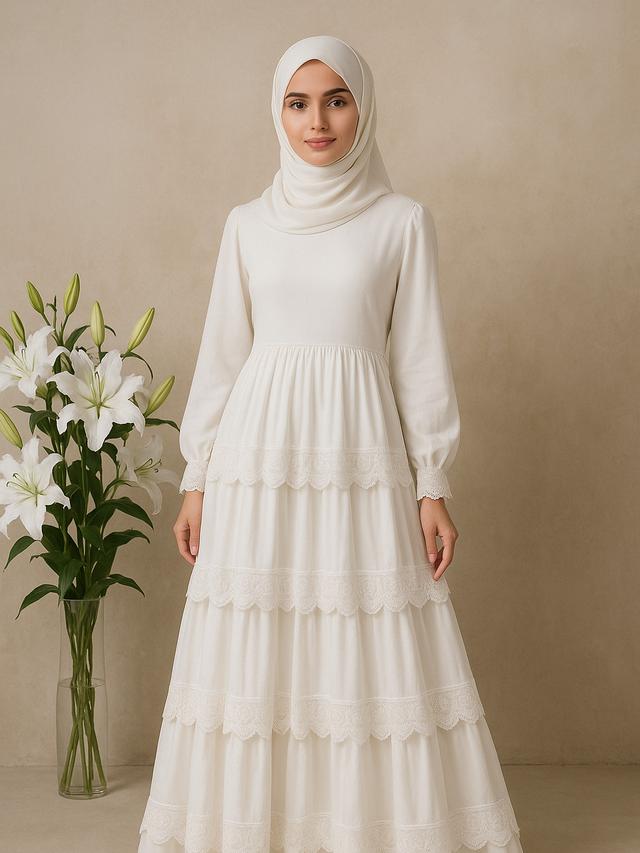 7 Model Gamis Putih Kombinasi Renda yang Cantik dan Timeless, Favorit ...