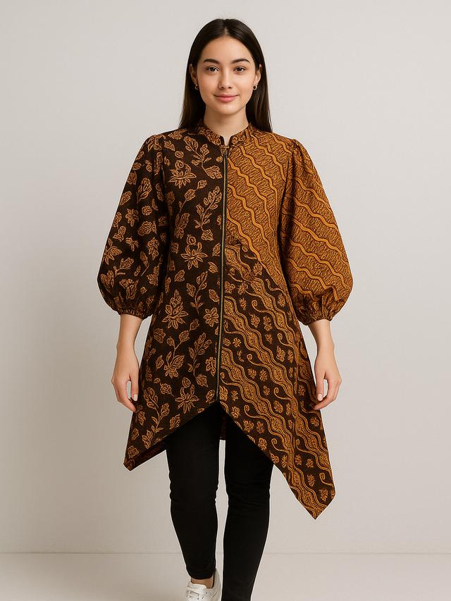 7 Model Tunik Batik Resleting Depan Kombinasi Lengan Balon Terbaru 2025 ...