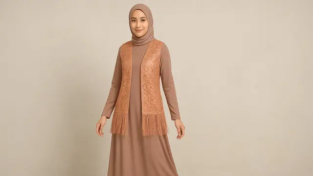 7 Outer Brokat tanpa Lengan untuk Gamis yang Tren di 2025, Praktis dan ...