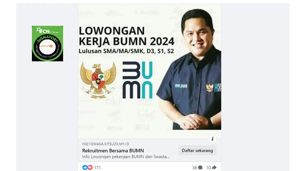 Cek Fakta: Lowongan Kerja BUMN 2024 Lulusan SMA sampai S2 Ini Tidak Benar - Cek Fakta Liputan6.com