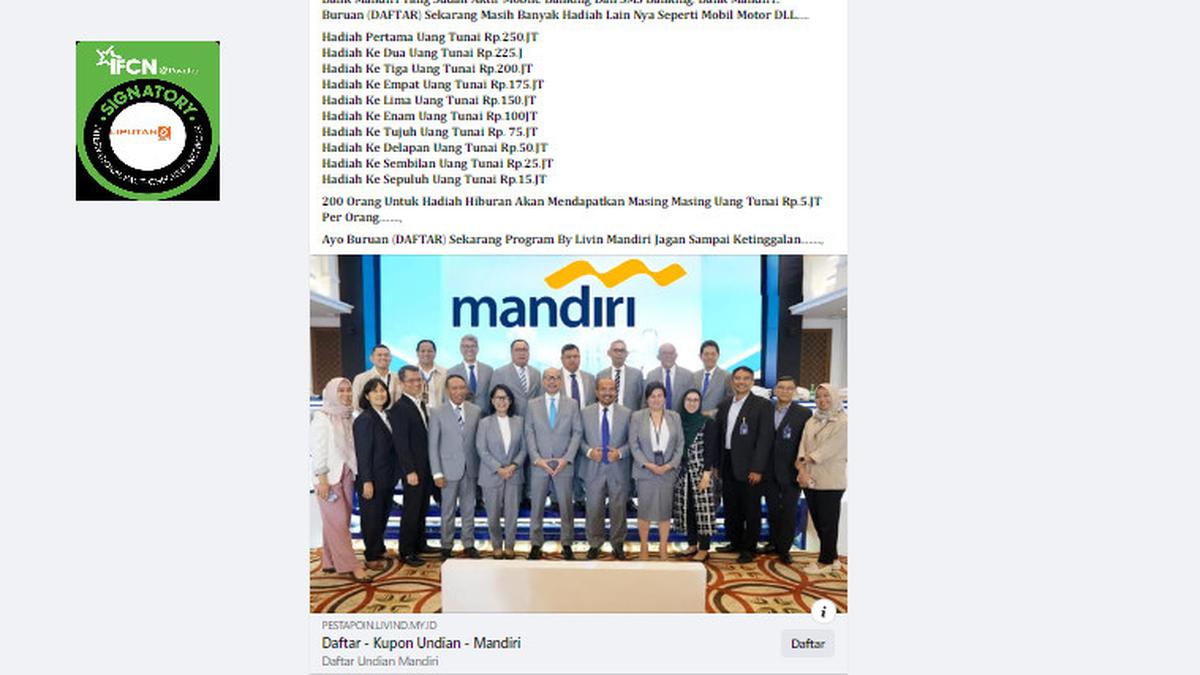 Cek Fakta: Hoaks Program Undian Uang Rp 1 Miliar dari Bank Mandiri ...