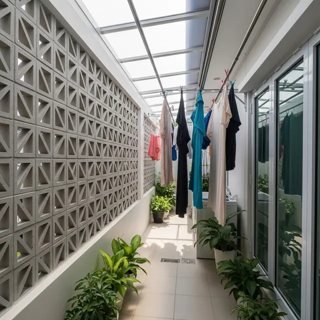 7 Ide Jemuran Samping Rumah Lebar 1 Meter dengan Roster dan Atap Terang