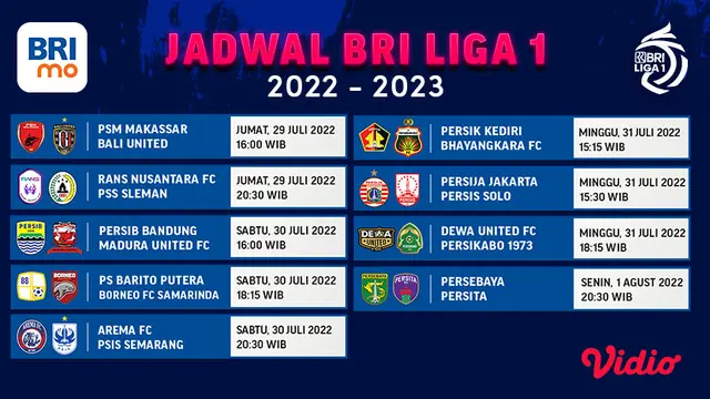 Jadwal dan Siaran Langsung BRI Liga 1 Pekan Kedua 29 Juli - 1 Agustus 2022 di Vidio - Bola ...