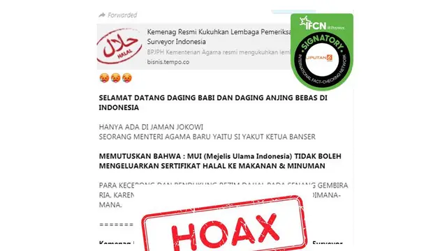 Cek Fakta: Hoaks Menteri Agama Larang MUI Keluarkan Sertifikat Halal - Cek Fakta Liputan6.com