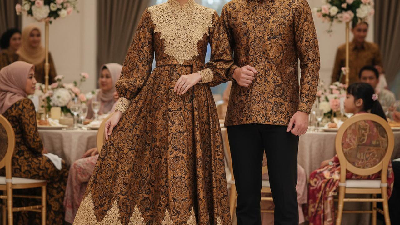 7 Model Gamis Batik Couple Brokat Elegan Keluarga Besar, Tampil Serasi ...
