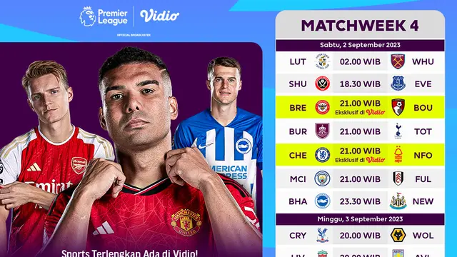 Jadwal Live Streaming Liga Inggris 2023/2024 Matchweek 4 di Vidio, 2&3 September 2023 - Inggris ...