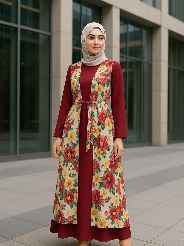 7 Model Gamis dengan Outer Motif Bunga - Hot Liputan6.com