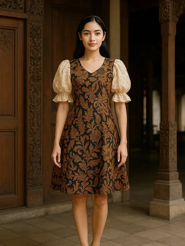 7 Model Dress Batik A-Line Kombinasi Brokat, Cocok untuk Tampil Ramping ...