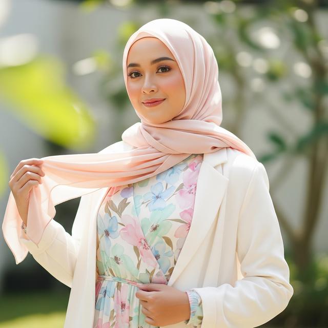 9 Pilihan Gamis Motif Bunga Soft dengan Blazer Tipis, Cocok untuk Gaya ...
