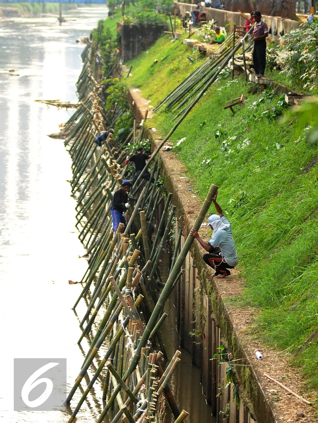 Cegah Longsor, Turap Bambu Dipasang Hingga 600 Meter - Foto Liputan6.com