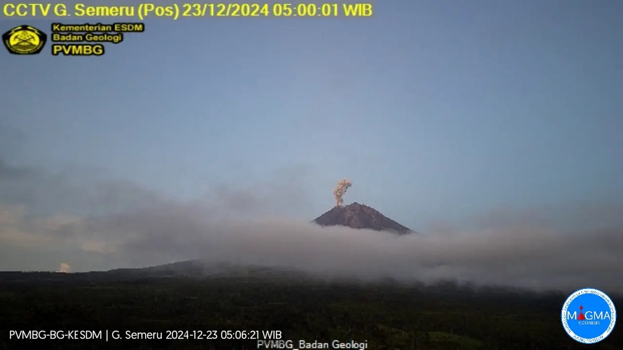 Gunung Semeru Erupsi Lagi Senin Pagi 23 Desember 2024, Semburkan Abu Vulkanik 1.000 Meter ...