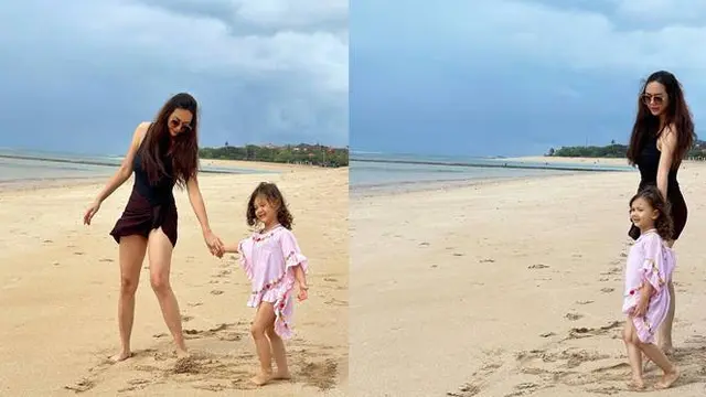 Seru Main di Pantai, Ini 6 Potret Aura Kasih Liburan Bareng Arabella - Hot Liputan6.com