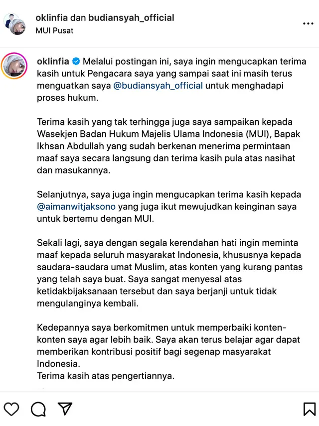 Selebgram Oklin Fia Minta Maaf ke Masyarakat dan MUI akibat Konten Jilat Es Krim, Ngaku Enggak ...