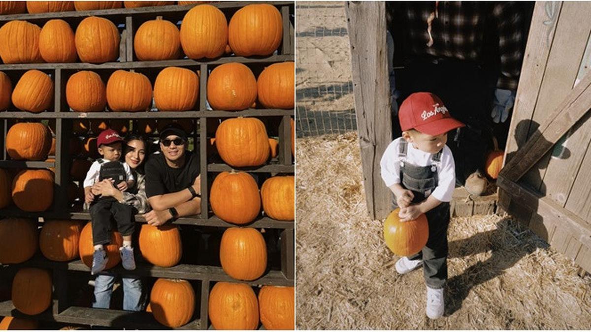 6 Potret Nikita Willy Ajak Baby Issa ke Ladang Labu Amerika, Panen ...