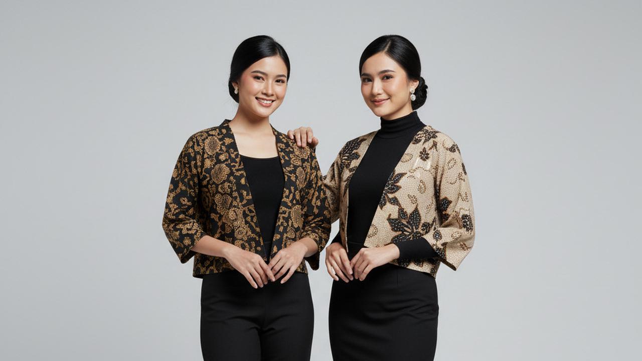 7 Inspirasi Setelan Batik Kerja Wanita dengan Outer Polos Model Crop ...