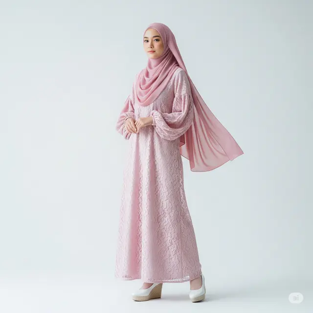 11 Gamis Brokat Lengan Balon Terbaru Tren 2025, Model Modern dan Elegan ...