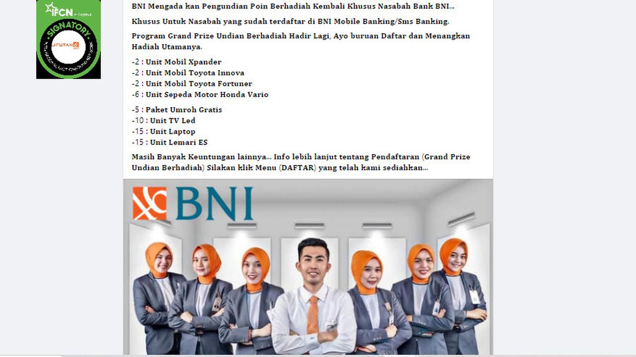 Cek Fakta: Tidak Benar Undian Poin Berhadiah Hari Ulang Tahun BNI