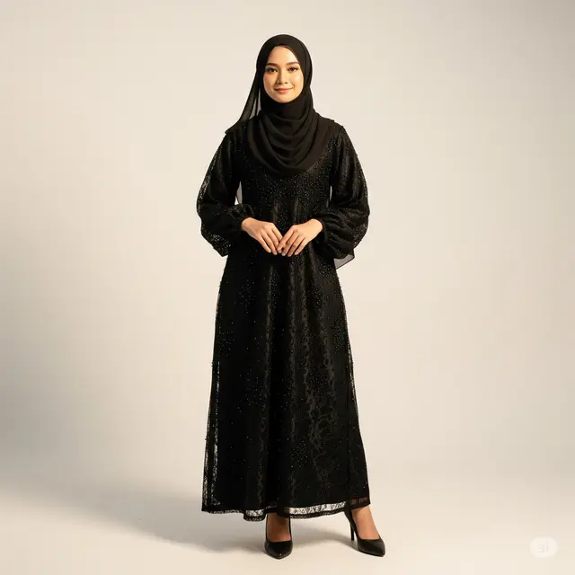 11 Gamis Brokat Lengan Balon Terbaru Tren 2025, Model Modern dan Elegan ...