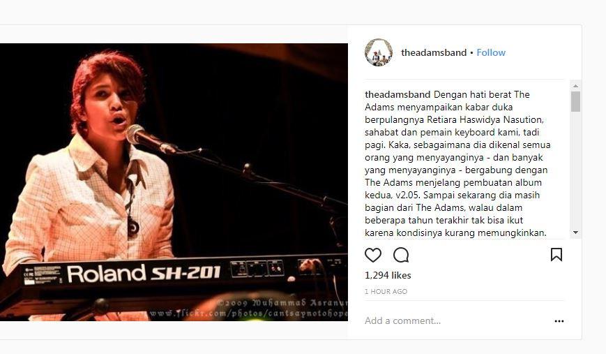 Keyboardis Band The Adams Meninggal Dunia