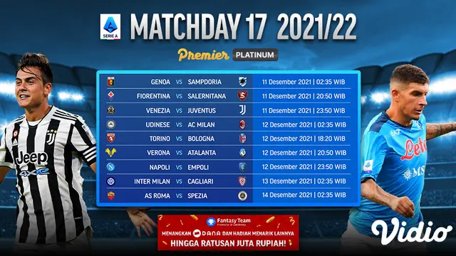Link Live Streaming Liga Italia 2021 2022 Matchday 17 Di Vidio Ragam
