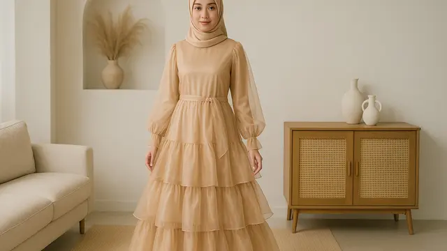 7 Model Gamis Kombinasi Organza Modern, Tampil Mewah Tapi Tetap Sopan ...