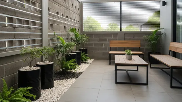 Inspirasi 8 Model Teras Industrial dengan Pagar Besi dan Taman Mini di ...